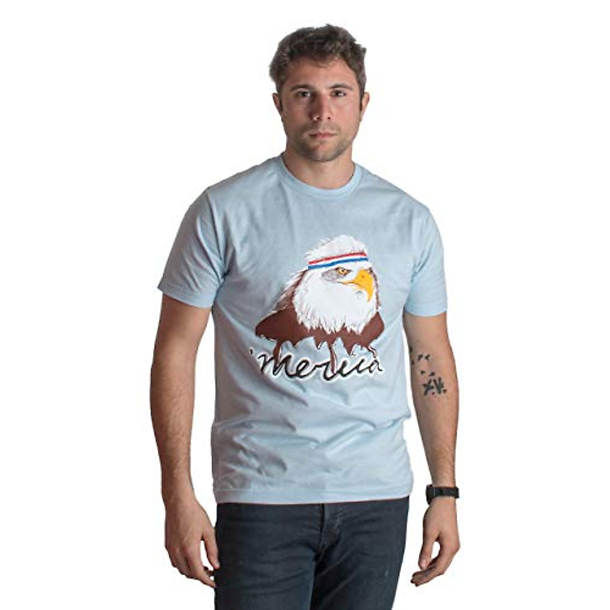 USA Mullet Eagle | Patriotic 80's Eagle of Freedom - Merica Unisex T-Shirt-Adult,S Light Blue