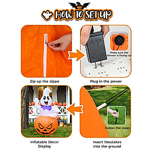 5 FT Halloween Inflatables Outdoor Decorations Ghost Pumpkin Decor with LED Lights and Air Pump Blow up Inflatable Clearance Halloween Decor Outside Garden Lawn Yard House