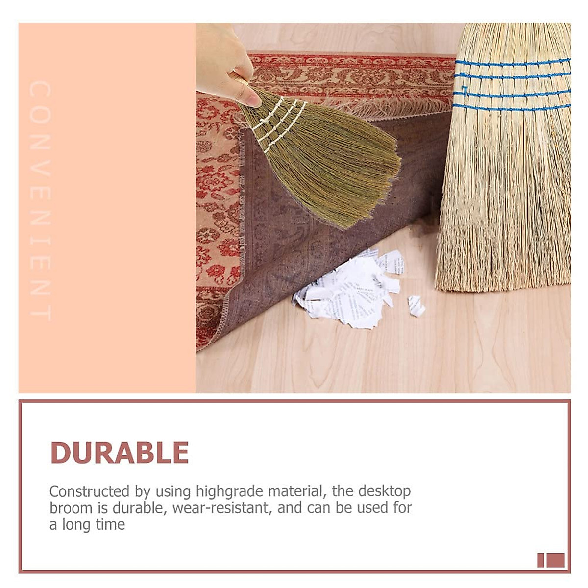 HEMOTON Whisk Broom Hand Broom Soft Natural Bristles Small Whisk Broom Desk Cleaning Brush for Indoor Outdoor