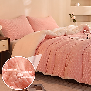 LLanCL 3D Jacquard Design Comforter Set, Ultra-Soft Warm Queen Size Sherpa Fur Plush 3-Pieces Sets Luxury Cozy Bedding with 2 Pillowcases (90"x90", Pink)