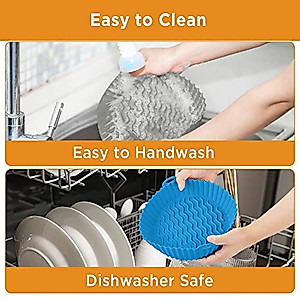 OUTXE Silicone Air Fryer Liners, 2-Pack Reusable Airfryer Basket Tray Accessories Round Compatible With Ninja Cosori Gourmia 5.8/6/7/8/9 qt (Blue+Gray)