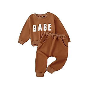 HIGHUZZA 12-18 month girl clothes baby girl clothes toddler girl clothes newborn infant babies fall outfits winter girls sweatshirt baby girls' clothing baby pant set 2 pcs brown