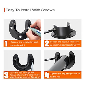 KOVOSCH 2 Pack Stainless Steel Closet Rod Brackets, 1 Inch Heavy Duty Closet Rod End Support, U-Shaped Closet Pole Holder Flange Rod Sockets with Adjustable Screws, Black