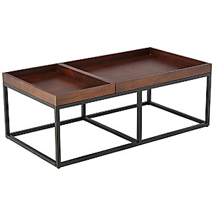 Amazon Brand – Rivet Modern Industrial Coffee Table with Metal Base and Trays, 42.1"W, Walnut Finish
