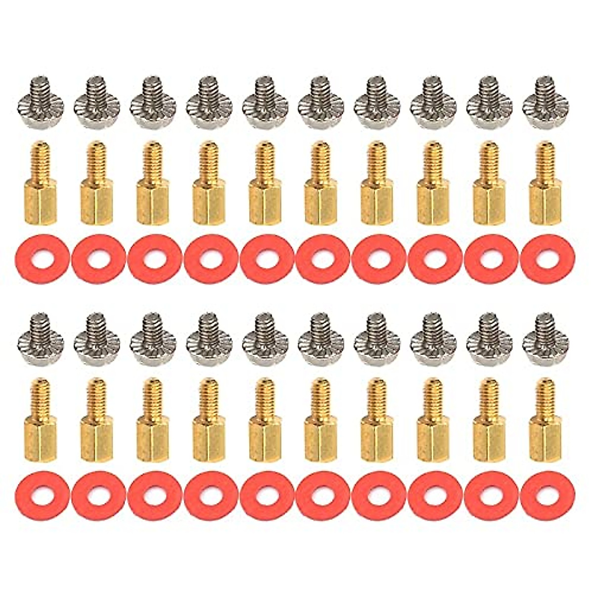Connectors Y8AD (20x Screw+20x Motherboard Riser +20x Washer) 6.5mm 6-32-M3 Computer Golden Motherboard Riser+Screws + Red Washers - (Color: A)