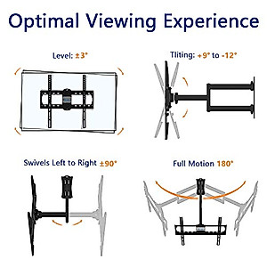 Rentliv TV Wall Mount TV Bracket, Swivels Tilts TV Mount with Heavy Duty Extended Arms for 26-55 Inch TVs Up to 99 LBS, Max VESA 400x400mm, Easy Single Stud Installation TV Hanger