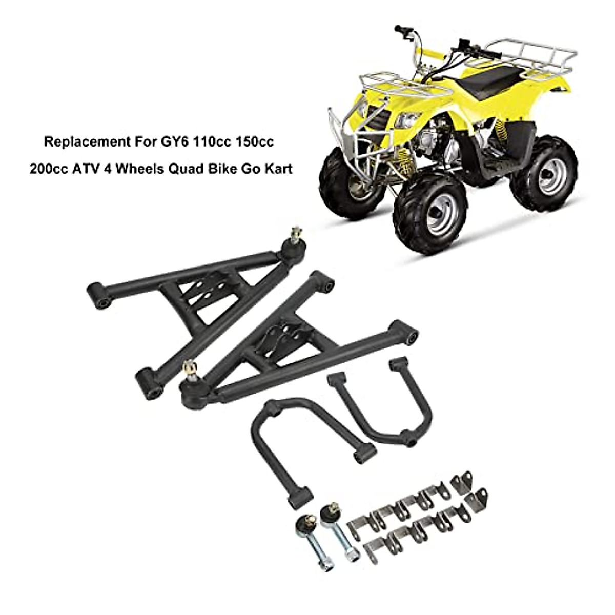 Acouto Front Suspension Shock Swing Arm Kit for GY6 110cc 150cc 200cc ATV 4 Wheels Quad Bike Go Kart 350mm/13.77in Steel Alloy Front Suspension Swing Arm Assembly Accessories Replacement