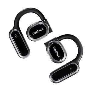 VoxSoul Open Ear Headphones - Lightweight Wireless Bluetooth 5.3 Headphones with 2 Microphone, Open Ear Earbuds Design for Long-Lasting Comfort, 55H Play Time Crystal-Clear Calls for Driving Black