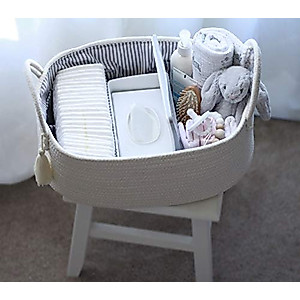 Emmy Baby Co. Rope Diaper Caddy Organizer - Large Nursery Storage Bin - Car Organizer - Baby Shower Basket - with 8 Pockets and Removable Dividers - Creamy White