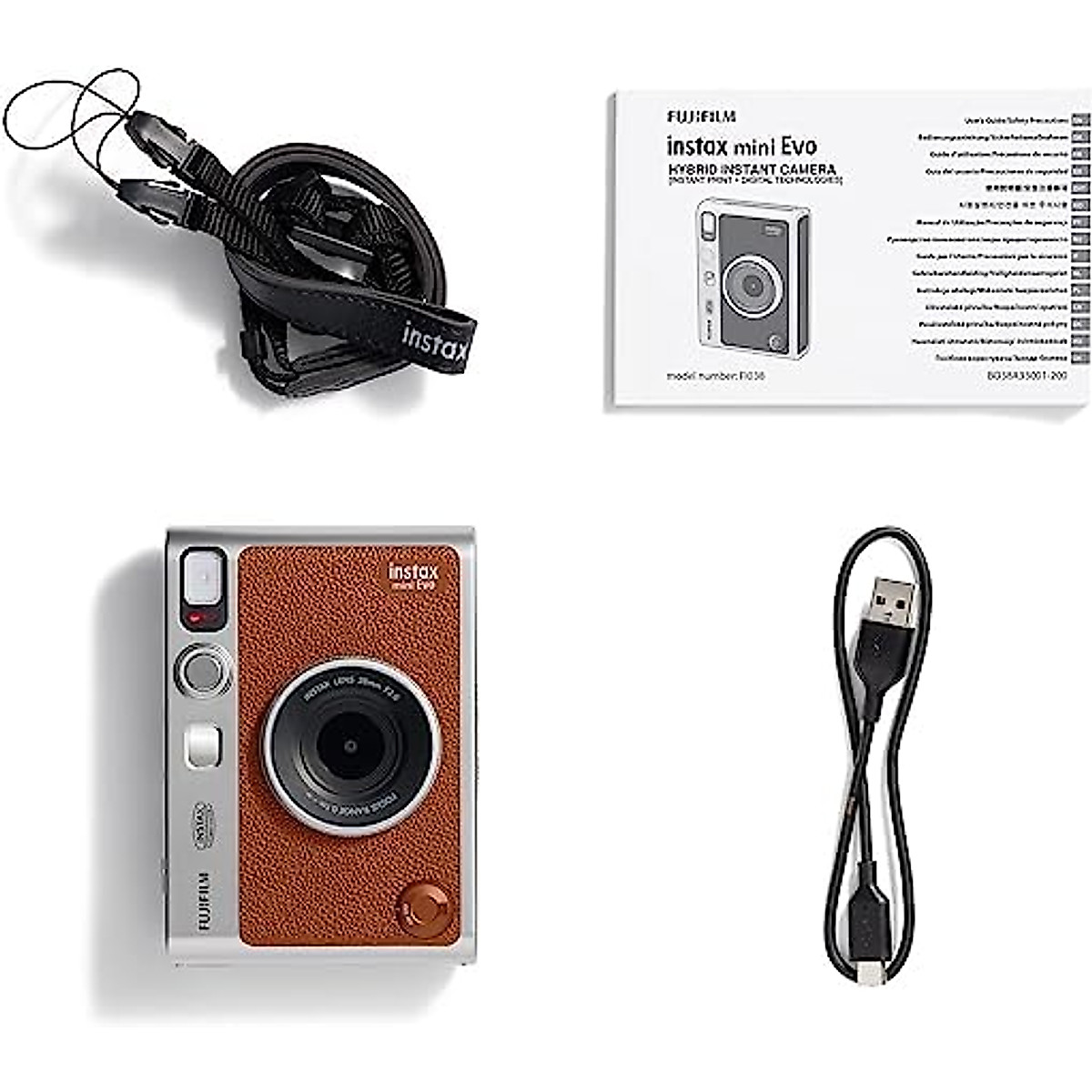 Fujifilm Mini EVO Hybrid Camera (Brown) Instant Film Camera Bundle with 40 Instant Film Sheets + 32GB microSD Memory Card + Small Padded Case + SD Card Reader + Extreme Electronics Cloth