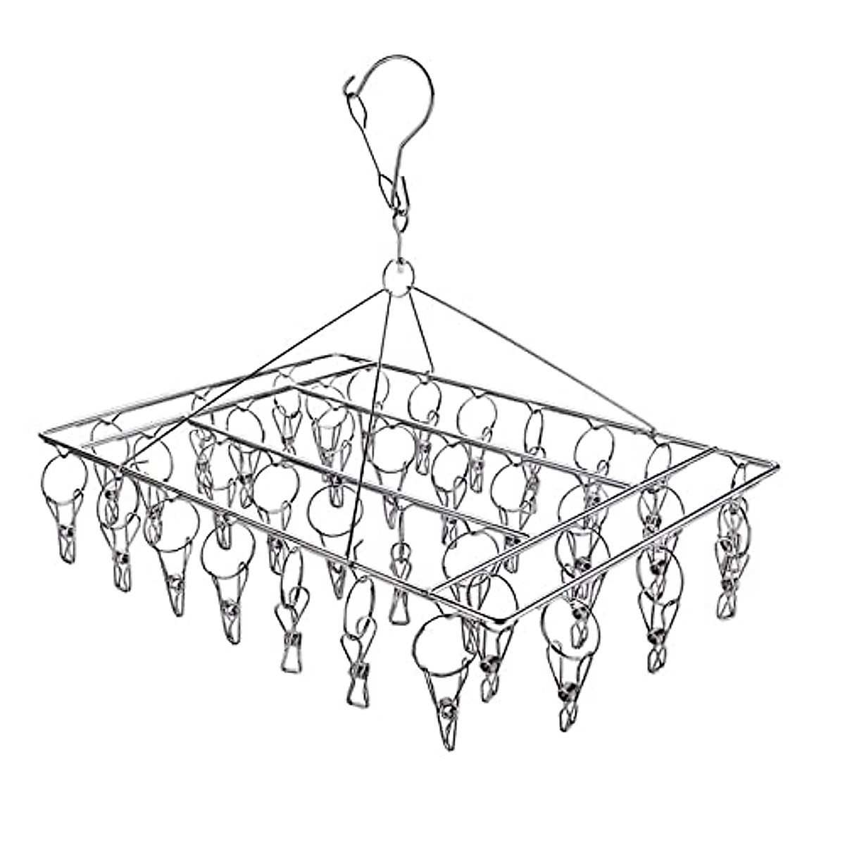 Mokife Clothes Sock Drying Rack with 36 Clips, Stainless Steel Underwear Dryer Swivel Laundry Hanger with Windproof Hook for Hanging Towels Bras Gloves Baby Clothes Indoor Outdoor