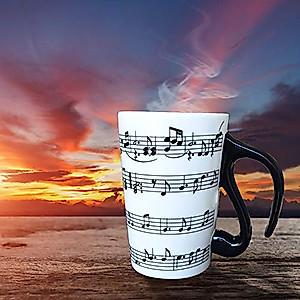 13.5 Oz Mug for Music Lover Coffee Cup with Lid Music Notes Tea Milk Ceramic Mug Cup Gift