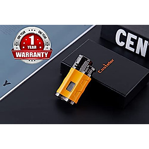 Castelar Torch Lighter Triple Jet Flame Refillable Butane Lighter with Punch Rest Holder - Butane Not Included (Yellow)
