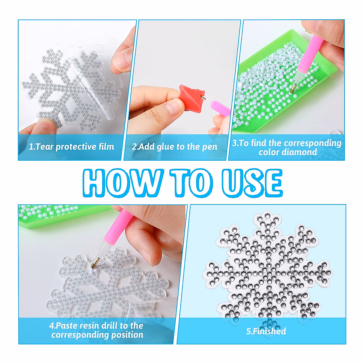 Inbagi 15 Pcs Winter Diamond Painting Keychains Blue Diamond Art Keychains Winter Gnome Snowflakes Diamond Painting Key Chains Diamond Art Key Rings Pendant 5D DIY Diamond Decoration (Winter Style)