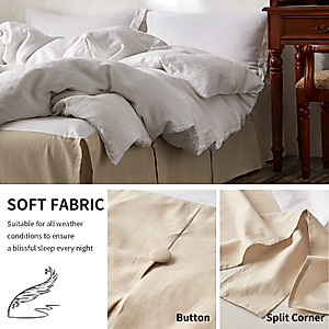 BISELINA French Linen Bed Skirt Split Corner with Button 14-Inch Tailored Drop Natural Flax Cotton Blend Basic Dust Ruffle Soft Cozy (14" King,Button Linen)