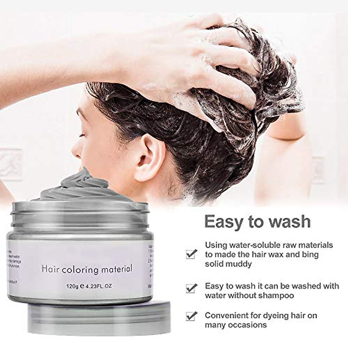 YHMWAX Fashion Silver Gray Hair Wax Pomade - Colorful Disposable Natural Hair Styling Gel for Party, Cosplay, Masquerade