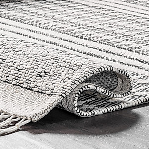 nuLOOM Esther Hand Loomed Textured Wool Tassel Area Rug, 8x10, Grey