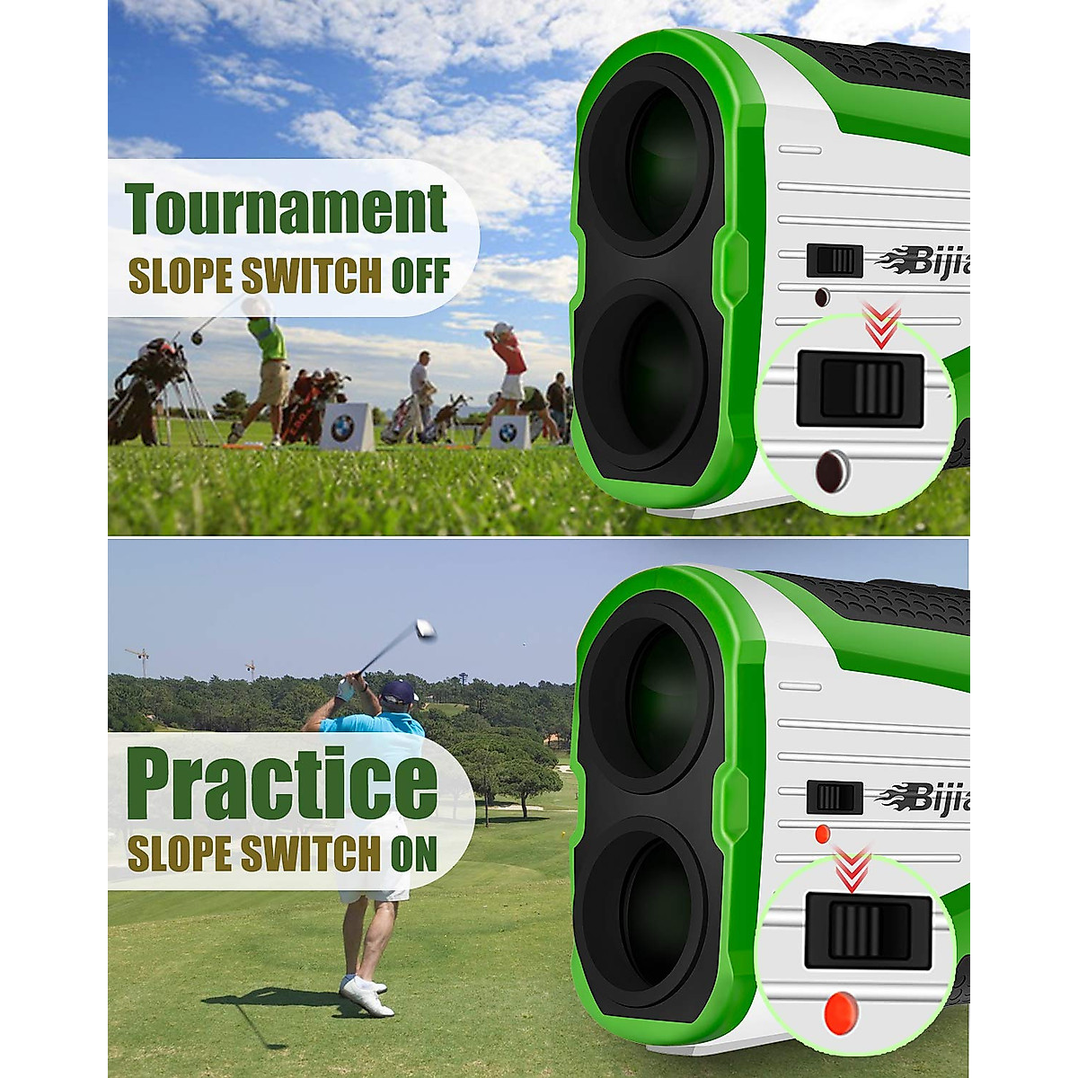 BIJIA Golf Rangefinder with Slope Switch-700Yards 6X Laser Range Finder with Slope On/Off Switch Rechargeable High Precision Flaglock/Scan/Slope/Angle/Speed/Vibration for Golfing/Tournament Legal
