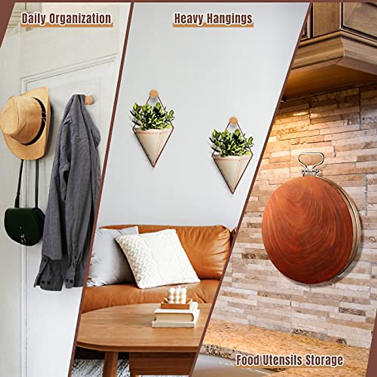 LYOOmaLL Wood Wall Hooks, 6 Pack Natural Walnut Wood Coat Hooks Wall Mounted | Rustic Wooden Hooks Heavy Duty Robe Hook Hat Rack | Hooks for Hanging Bathroom Towels Clothes Hanger