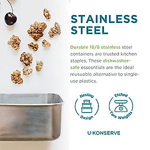 U Konserve Stainless Steel Rectangle Food Storage Bento Box Container, Leak Proof Silicone Lid Dishwasher Safe - Plastic Free, (25oz Clear)