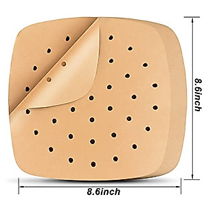 Air Fryer Parchment Paper Liners, 200Pcs Square Air Fryer Liners, 8.5 Inch Perforated Parchment Paper Sheets for Baking, HOFHTD Parchment Paper for Air Fryer and Bamboo Steaming Basket (Unbleached)
