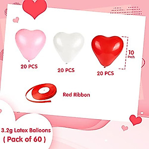 60 Pieces Love Heart Balloons Red Pink White Latex Heart Balloons for Valentines Day Wedding Anniversary Engagement Birthday Garden Company Celebration Graduation Prom Party Romantic Decoration
