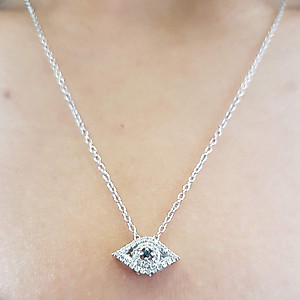 Dazzlingrock Collection 0.15 Carat (ctw) 10K Blue & White Diamond Ladies Eye Pendant (Silver Chain Included), White Gold