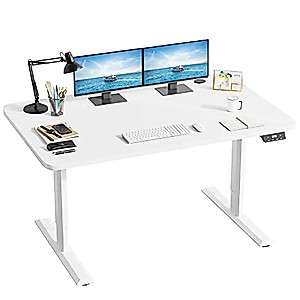 YESHOMY Electric Standing Desk Height Adjustable Table Ergonomic Home Office Workstation with Cup Holder and Headphone Hook, 55", White