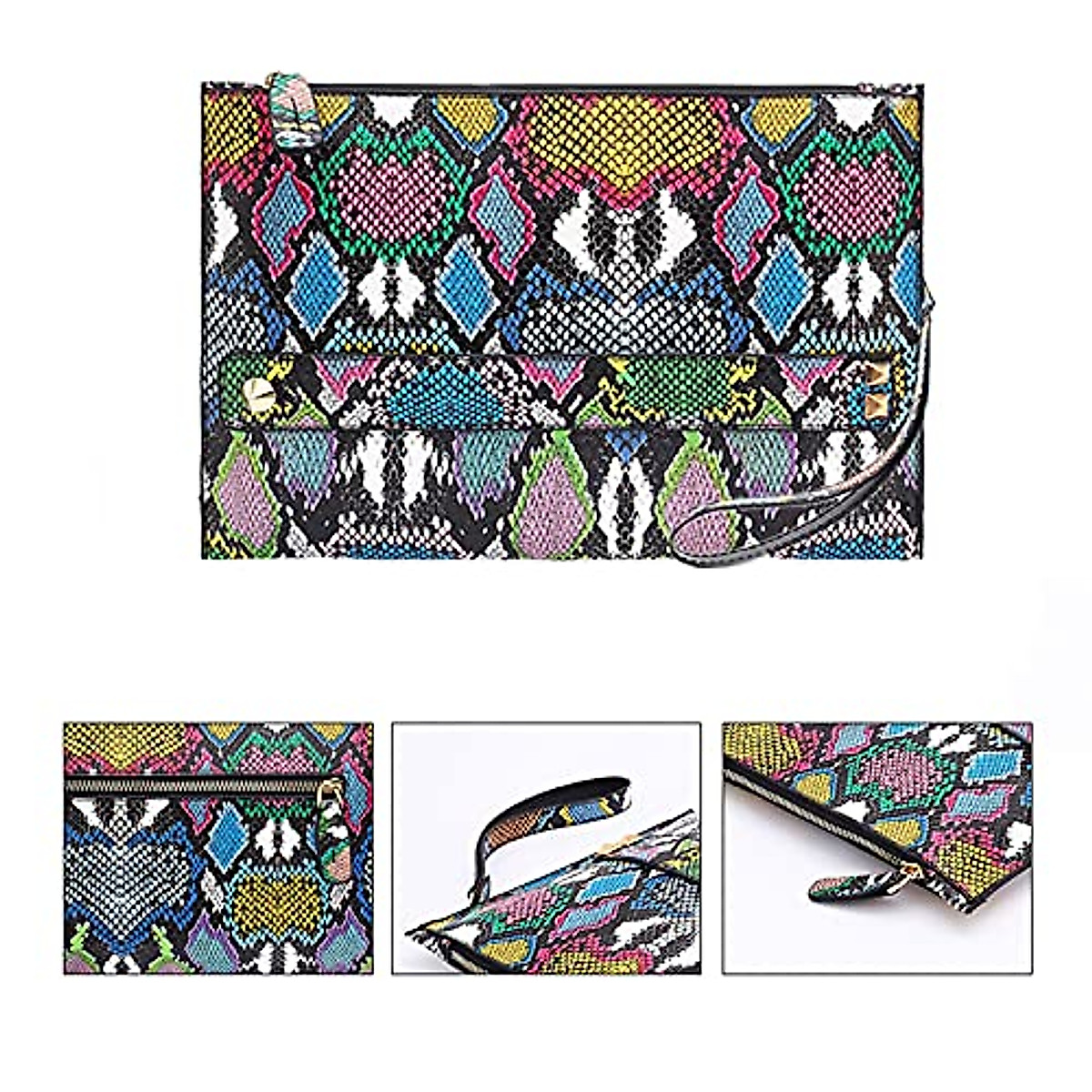 Women Snakeskin Pattern Evening Clutch Bag Fashion Envelope Wristlet Bag Handbag Purse (Blue)