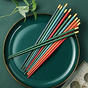 Limoer Reusable Chopsticks Non-Slip Chop Sticks Set Fiberglass Chinese Japanese Style, 5 Pairs Different colors 9.8 Inch, Multicolor (CP0001-9.8)