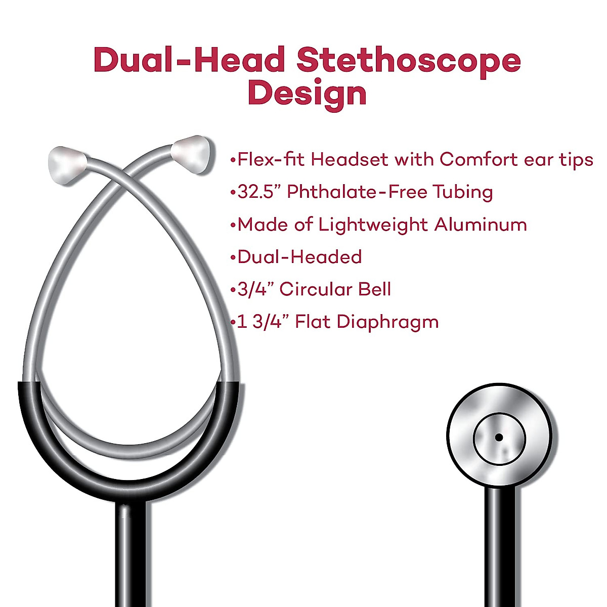 Dealmed General Exam Stethoscope – Professional Economy Dual-Head Medical Stethoscope with Lightweight Chestpiece, Flexible 32” Tubing & Comfort Eartips (Pink)