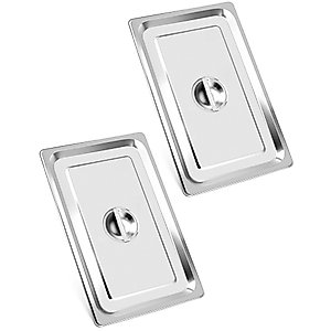 QWORK Full Size Stainless Steel Steam Table Pan Cover with Handle - Set of 2, Durable Lid for Steam Pans