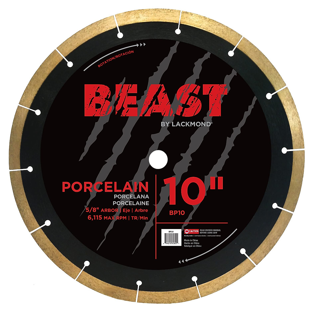 Lackmond Beast Pro Porcelain Saw Blade - 10" Hard Tile Cutting Tool with Thin Kerf Cutting Edge & 5/8" Arbor - BP10