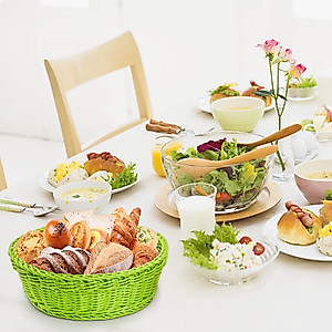 AVLA 4 Pack Woven Breads Baskets, Imitation Rattan Fruit Storage Bowls, Stackable Handwoven Serving Basket, Poly-Wicker Round Basket Set for Organizing, Decorative Gift Basket for Countertop, Pantry