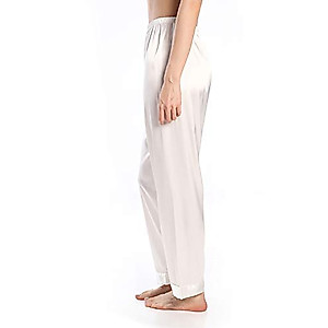 Wantschun Womens Satin Silk Sleepwear Long Pajamas Pants Nightwear Loungewear Pj Bottoms Trousers White US Size XL