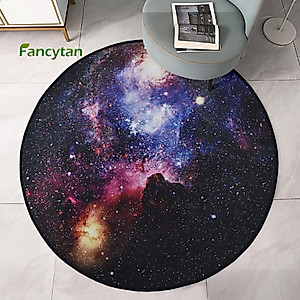 Starry Night Round Rugs, Universe Space Nebula Stars Starry Carpet Large Floor Mat for Living Room, Bedroom (Starry Night, 2.6 ft Diameter)