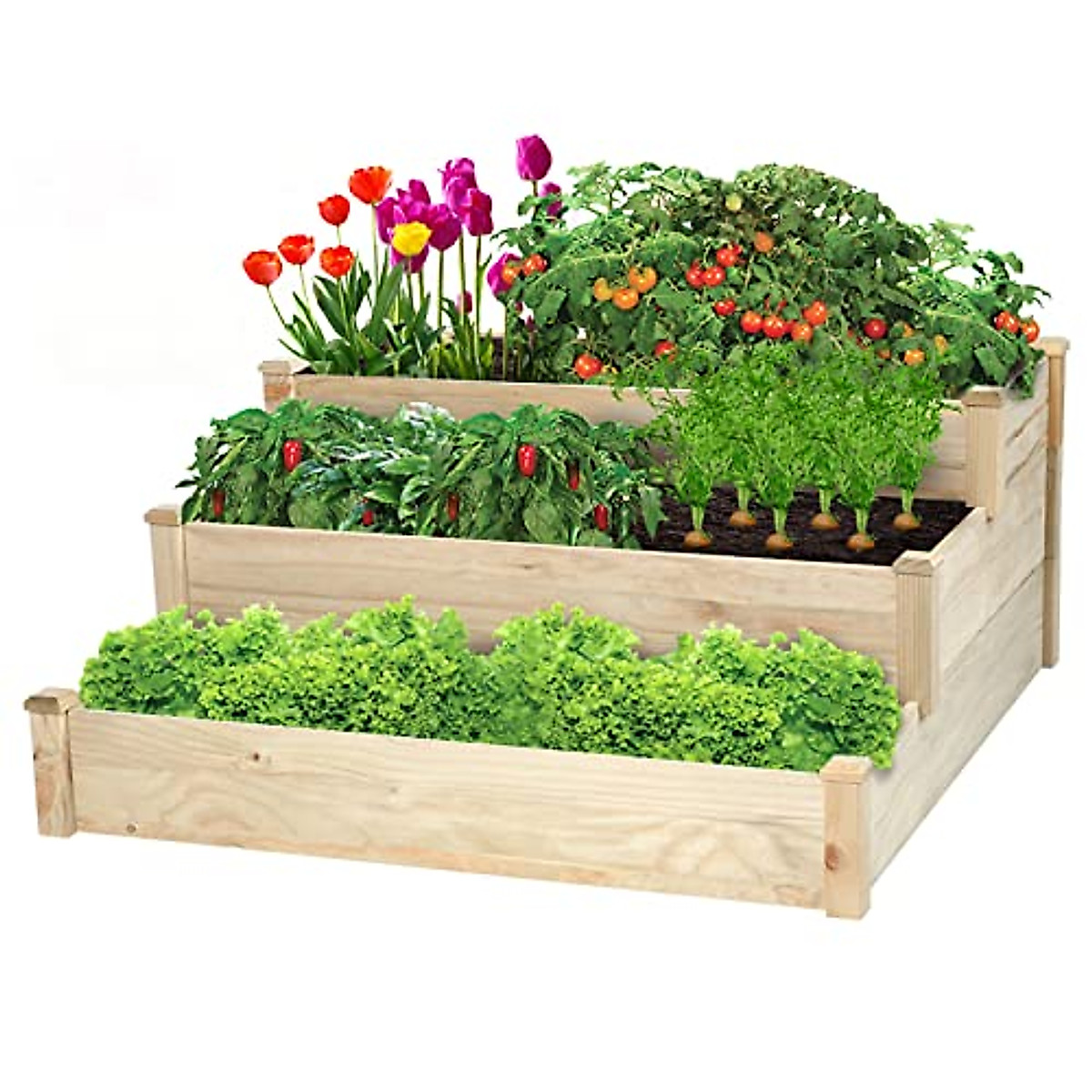 GARFANS 3 Tier Raised Garden Bed Elevated Wooden Planter Box Vegetables Flower Grow Bed Kit Outdoor Planter Garden Boxes for Patio Herb Backyard Raised Planters Beds, 49 x 49 x 22 inch