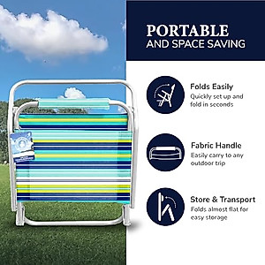 CARIBBEAN JOE Folding Beach, 1 Position Lightweight and Portable Foldable Outdoor Camping Chair, Blue Lime Stripe