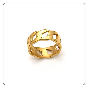 Fusamk Punk Rock 18K Gold Stainless Steel Cuban Chain Band Ring(Gold(11))
