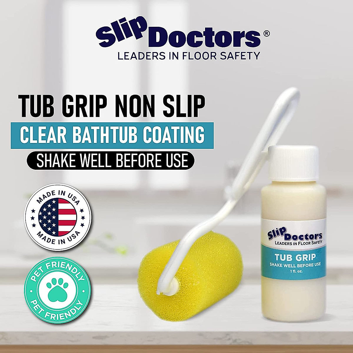 SlipDoctors Tub Grip Anti-Slip Bath & Shower Floor Solution – Fixes Slippery Fiberglass & Acrylic Bathtub or Showers – Clear Non-Slip Textured Coating