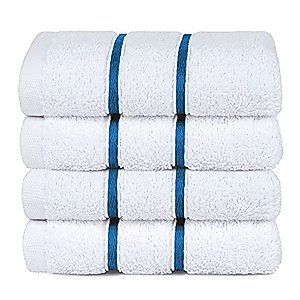 Dorlion Towels 4 Packed White Washcloth Set, 100% Turkish Cotton Washcloths Washrags, Small Hand Face Towels for Bathroom and Kitchen, Navy Blue