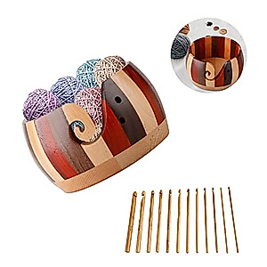lynn Wooden Yarn Bowl,Wool Storage Crochet Organizer Bowl,with 12pcs Knitting Crochet Accessories, Multicolor (201122XA02#AA#SO#0AU)