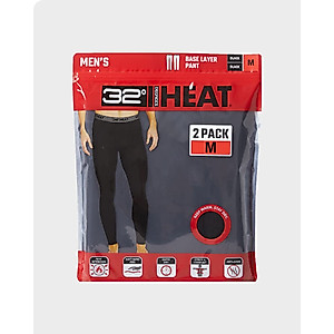 32 Degrees Men's 2-Pack Performance Lightweight Thermal Baselayer Legging Pant, Black/Black, Medium