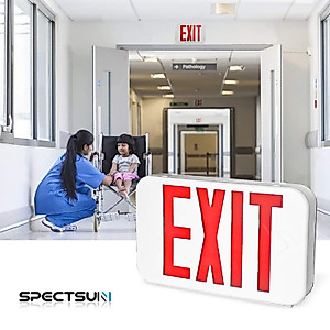 SPECTSUN 4 PACK Red LED Emergency Exit Signs & Battery Backup-UL Certification Hardwired Combo Exit Sign, 120V/277V Exit Sign with Arrow, Business Exit lighting Sign, lobby/Building/Room