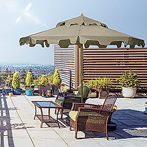 Outsunny 9' Patio Umbrella with Push Button Tilt and Crank, Double Top Ruffled Outdoor Market Table Umbrella with 8 Ribs, for Garden, Deck, Pool, Brown