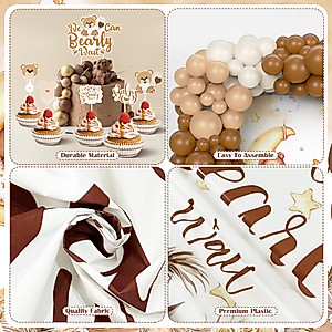 We Can Bearly Wait Baby Shower Decorations, Neutral Teddy Bear Baby Shower with Baby Shower Backdrop Tablecloth Cake Topper Balloon Garland Kit for Cute Bear Gender Reveal Decor