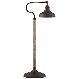 Franklin Iron Works Ferris Industrial Rustic Farmhouse Adjustable Pharmacy Floor Lamp Downbridge 57" Tall Bronze Faux Wood Grain Metal Brown Shade for Living Room Reading House Bedroom Family Home