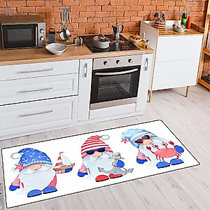 TsyTma Beach Gnomes with Anchor Ship Kitchen Rug Hello Summer Floor Mats Washable Non-Slip Bathroom Rug Runner Laundry Room Home Decor 39x20 Inch