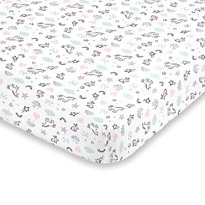 Carter's Unicorn Snuggles Pink, Aqua, Grey 4Piece Nursery Crib Bedding Set - Comforter, 100% Cotton Crib Sheet, Dust Ruffle, Changing Pad Cover, Pink, Aqua, Grey,