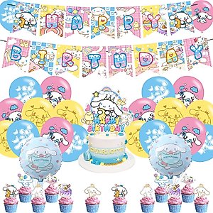 Cartoon Dog Birthday Party Decoration, Dog Include Kawaii Cartoon Theme Birthday Banner, Cake Topper, Latex Balloons, Foil Ballons for Kids Birthday Party Supplies, Baby Shower